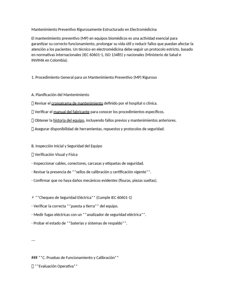 Mantenimiento Preventivo Rigurosamente Estructurado en Electromédicina ...