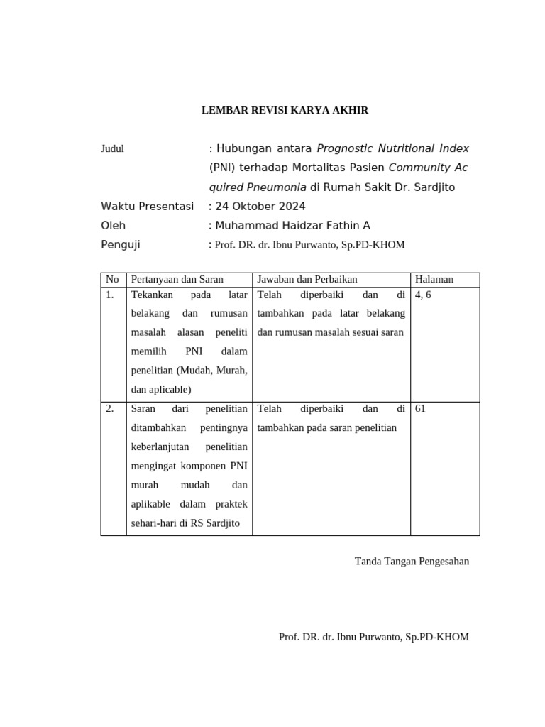 Tabel Revisi Karya Ahir | PDF