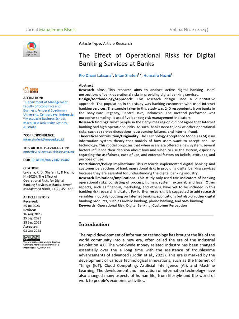 The Effect of Operational Risks For Digital Bankin | PDF | Risk | Banks