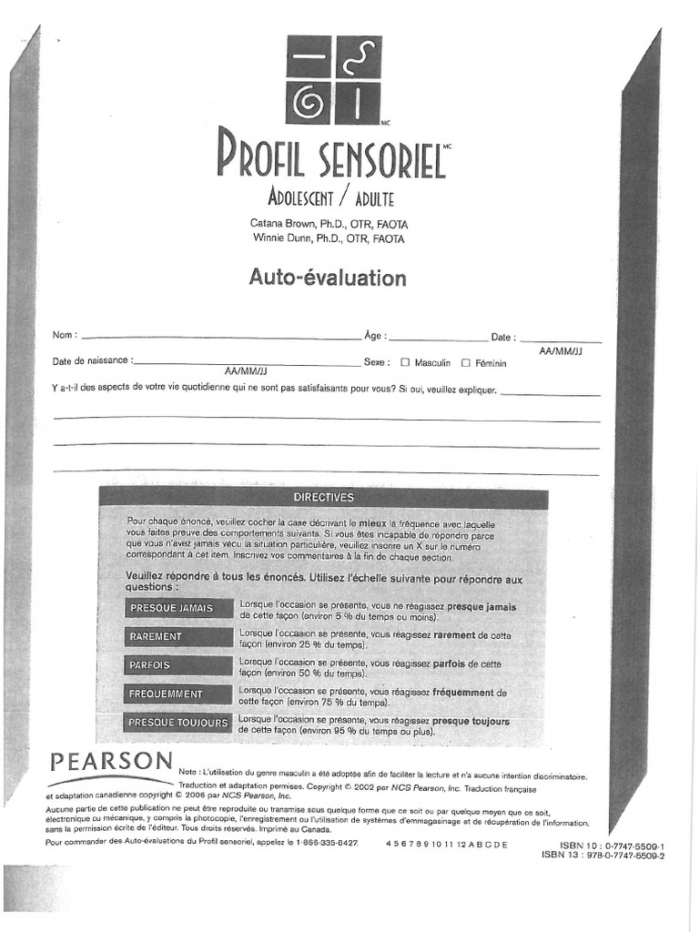 Profil Sensoriel de Dunn Ado-Adulte | PDF