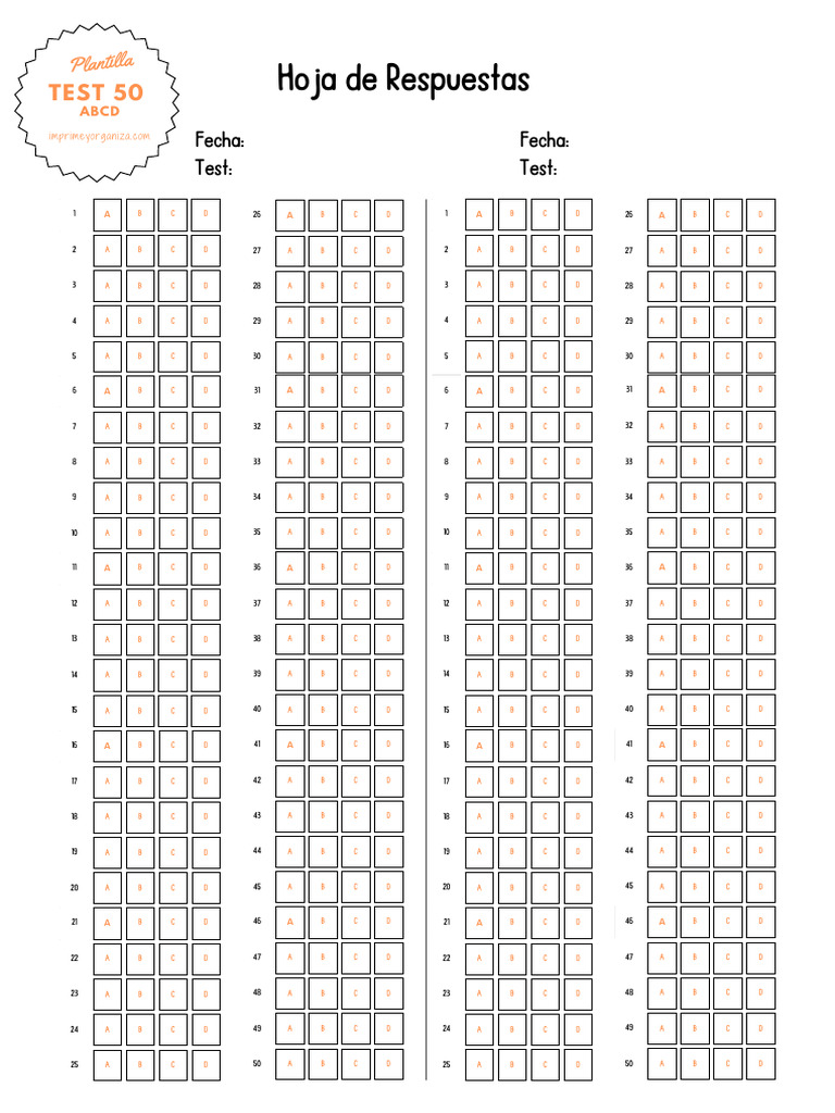 Test 50 Preguntas ABCD Standard Cuadrados | PDF