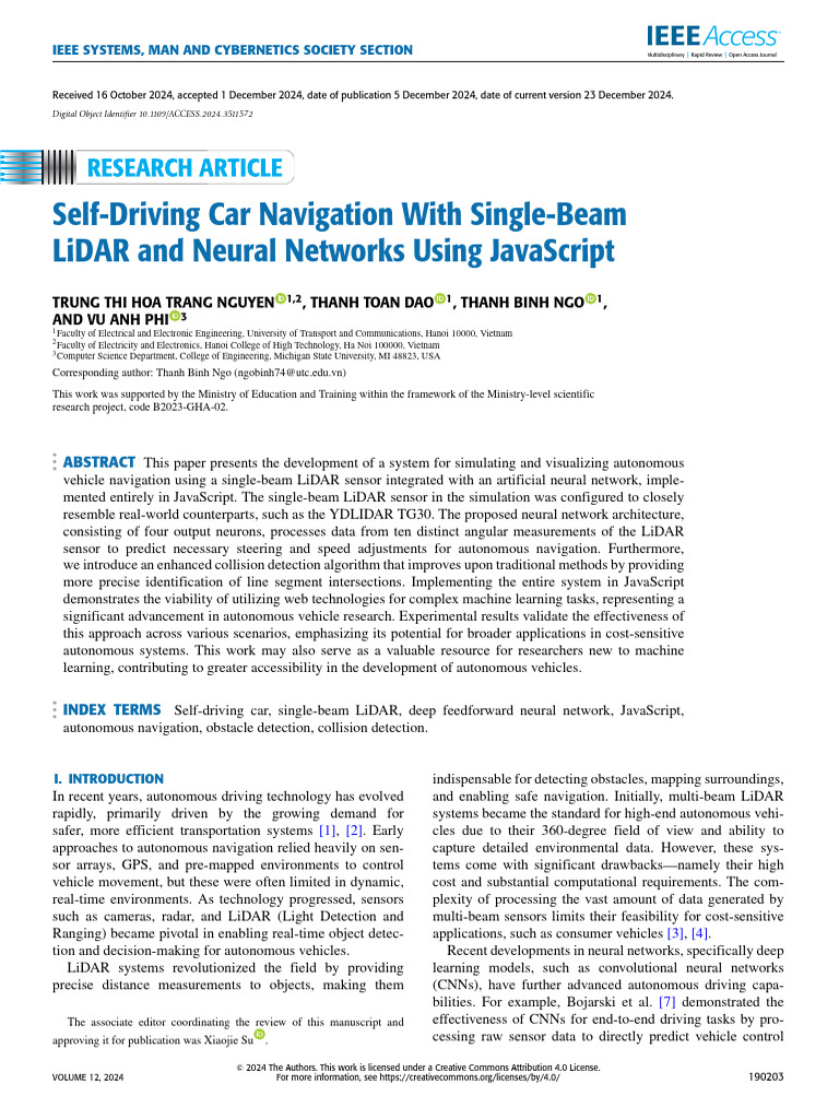 Self-Driving Car Navigation With Single-Beam LiDAR and Neural Networks Using JavaScript | PDF ...