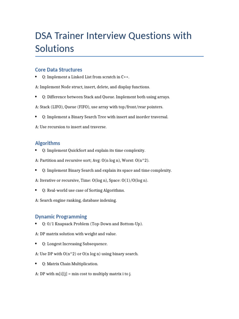 DSA Trainer Interview Questions | PDF | Discrete Mathematics ...