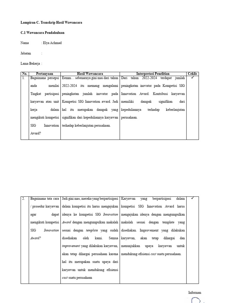 Transkrip Hasil Wawancara 1 | PDF