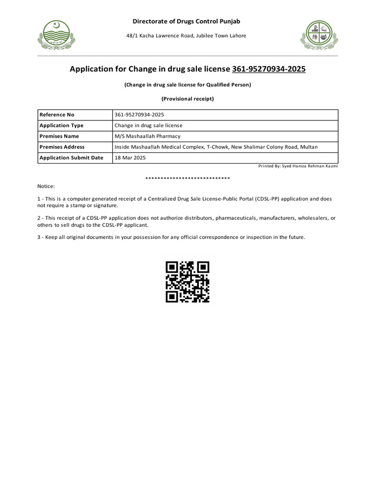 Change in Drug Sale License Application | PDF