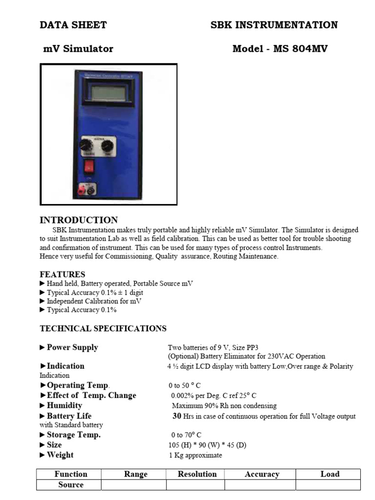 MV Simulator 804MV Battery Opearted | PDF | Power Supply | Electrical ...