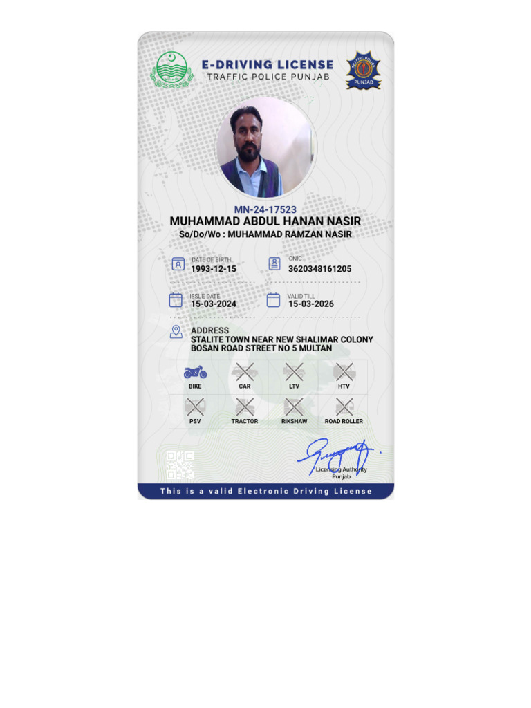 Vehicle License Information for Muhammad Nasir | PDF