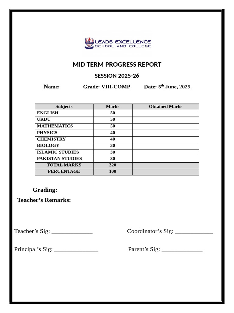 Mid Term Progress Report 2025-26 | PDF