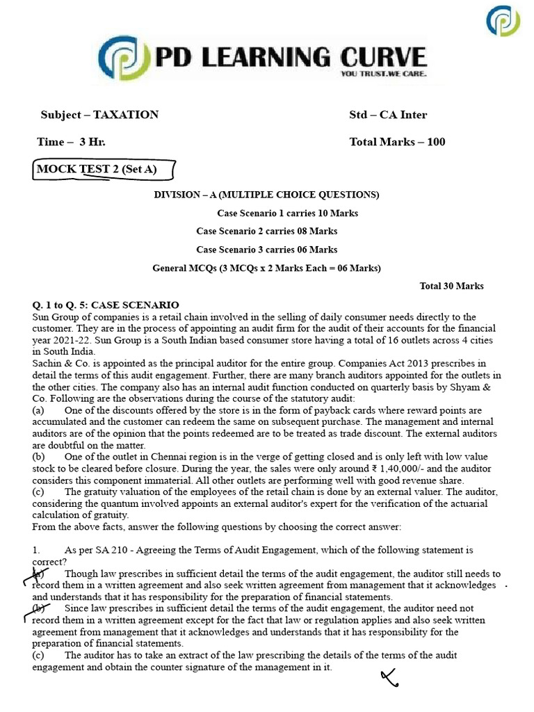 PDLC Audit Mock 2 (Set A) Q | PDF | Audit | Auditor's Report