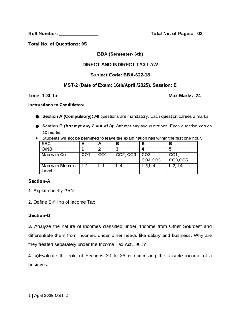 DITL 622-18 Question Paper 2025 (MST-2) | PDF | Taxes | Income Tax