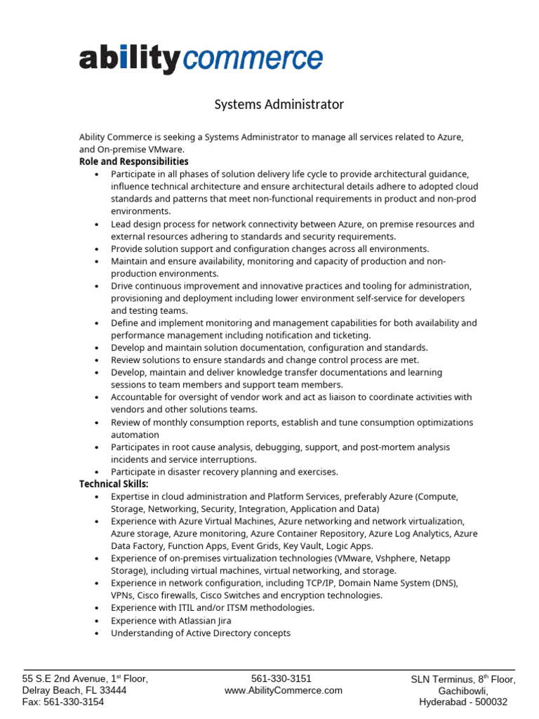 Azure Administrator JD - AC | PDF | Cloud Computing | Microsoft Azure