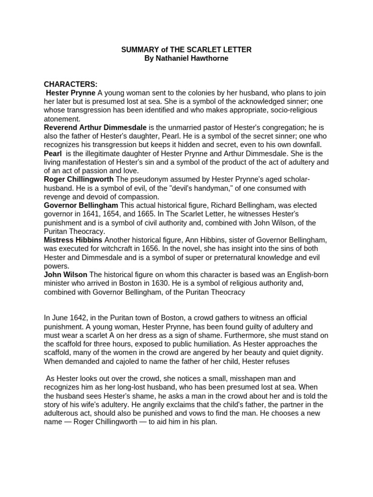 The Scarlet Letter Character Summary | PDF | The Scarlet Letter