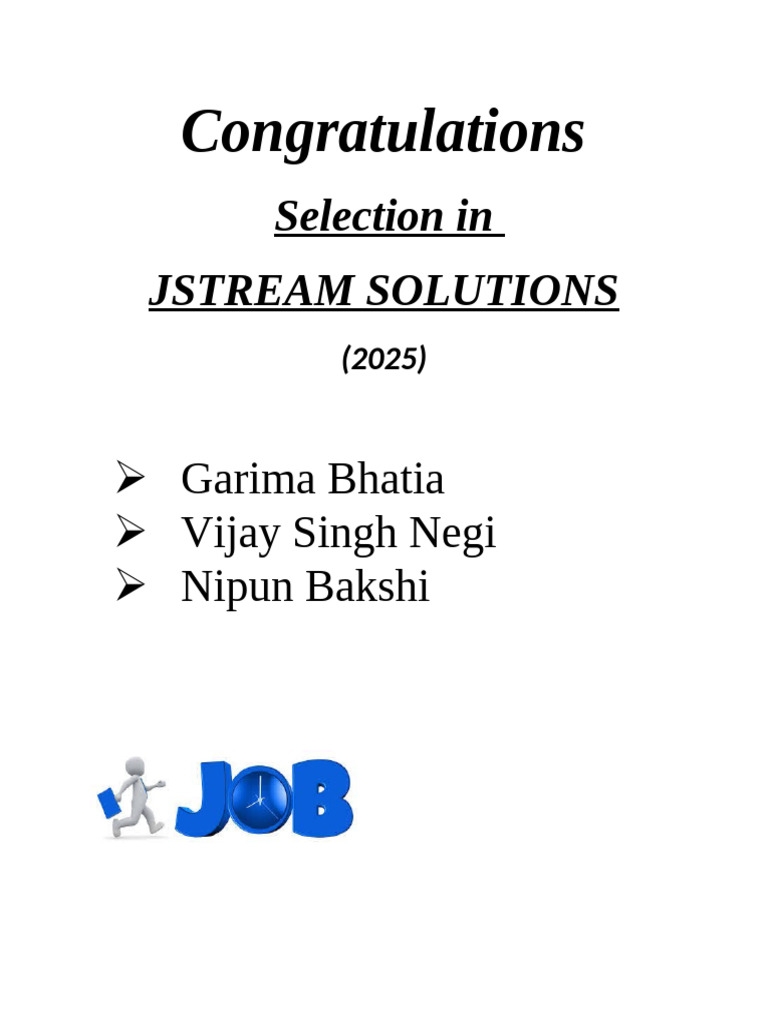 Selection in Jstream Solutions: Congratulations | PDF