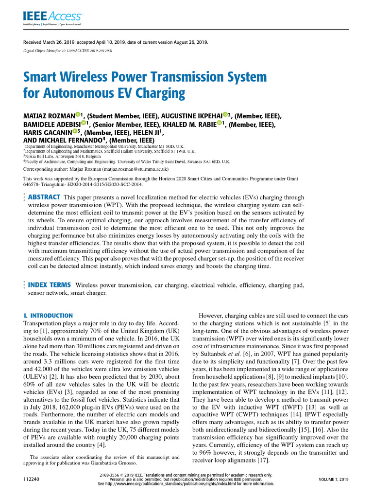 Smart Wireless Power Transmission System For Autonomous EV Charging | PDF | Relay | Inductor