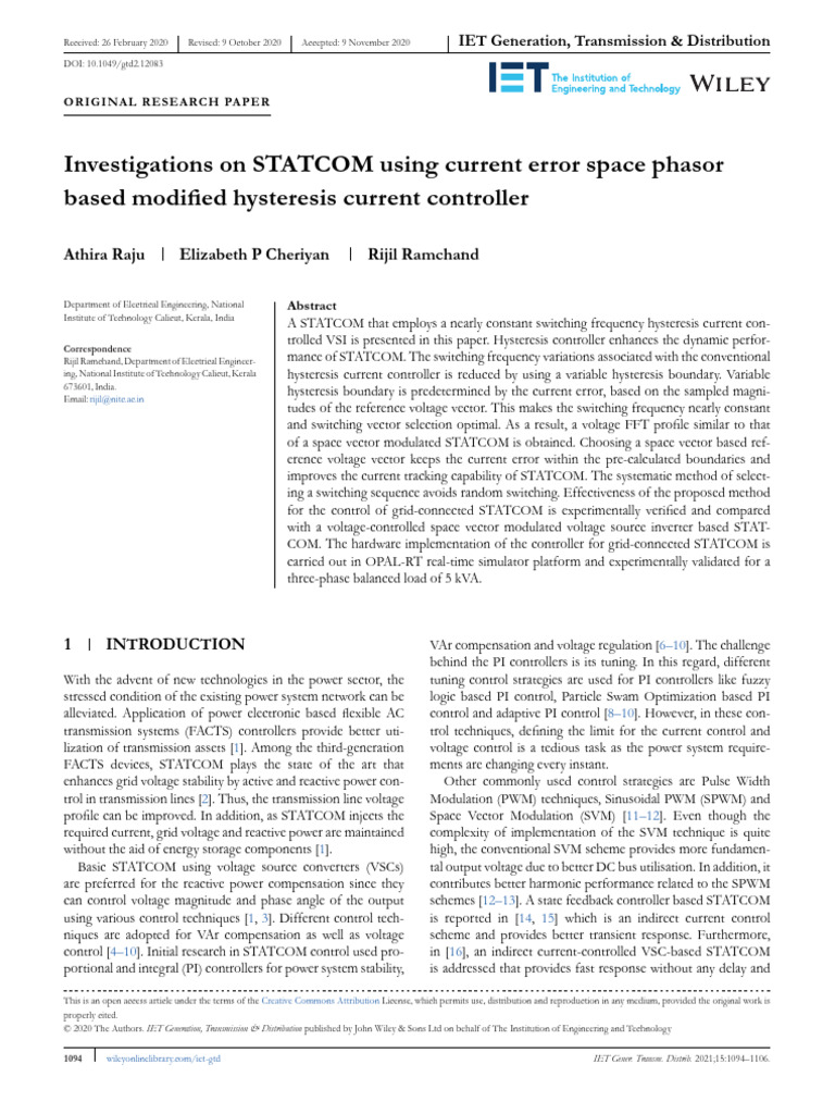 Investigations On STATCOM Using Current Error Spac | PDF | Electrical ...