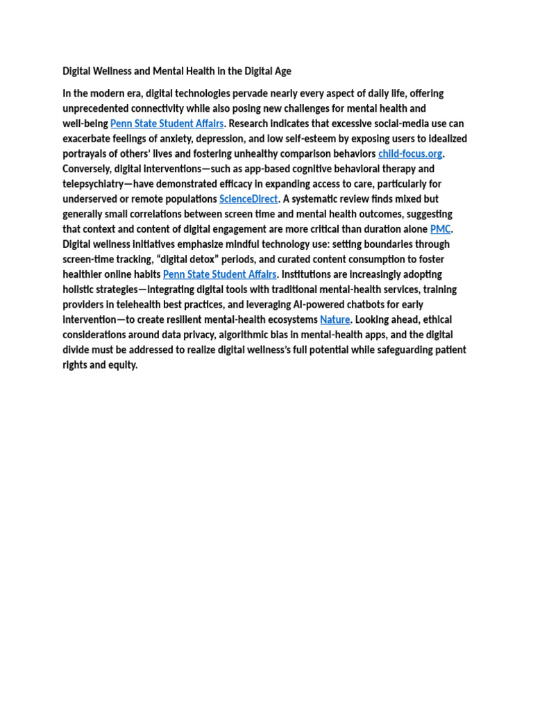 Digital Wellness and Mental Health in The Digital Age | PDF