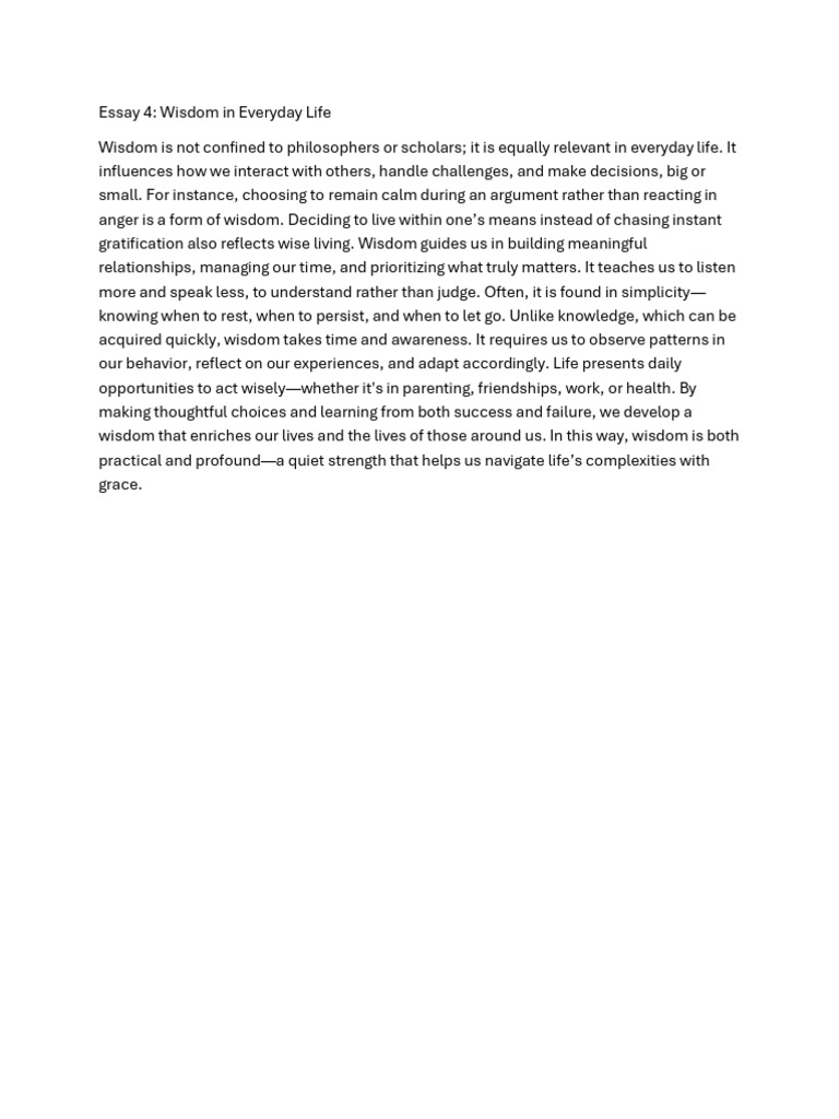 Essay 4 Wisdom in Everyday Life | PDF