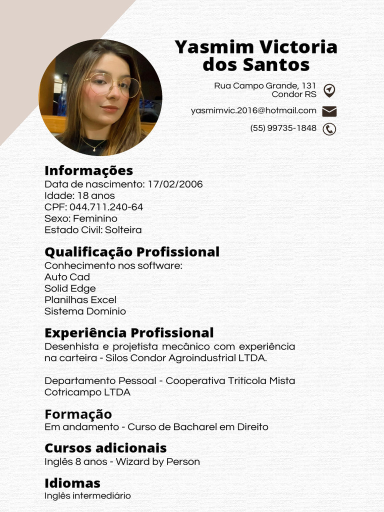 Yasmim Victoria: Currículo Profissional | PDF