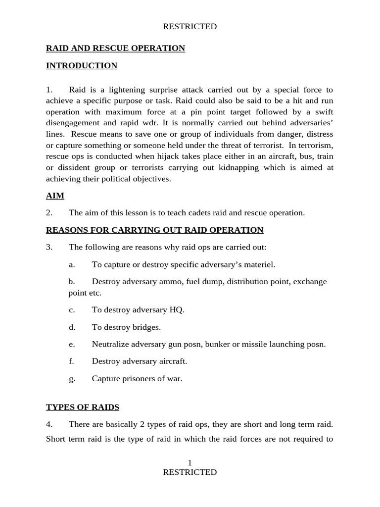 Raid and Rescue Operations Overview | PDF | Military | Warfare