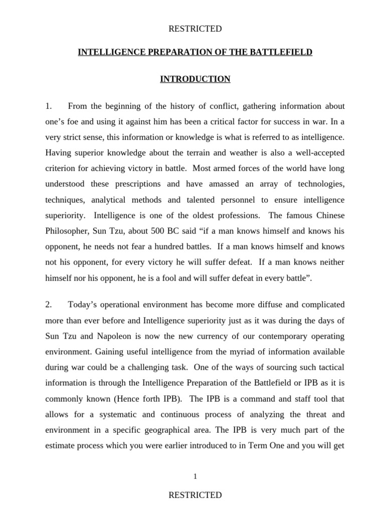 Understanding Intelligence Preparation of Battlefield | PDF | Military ...