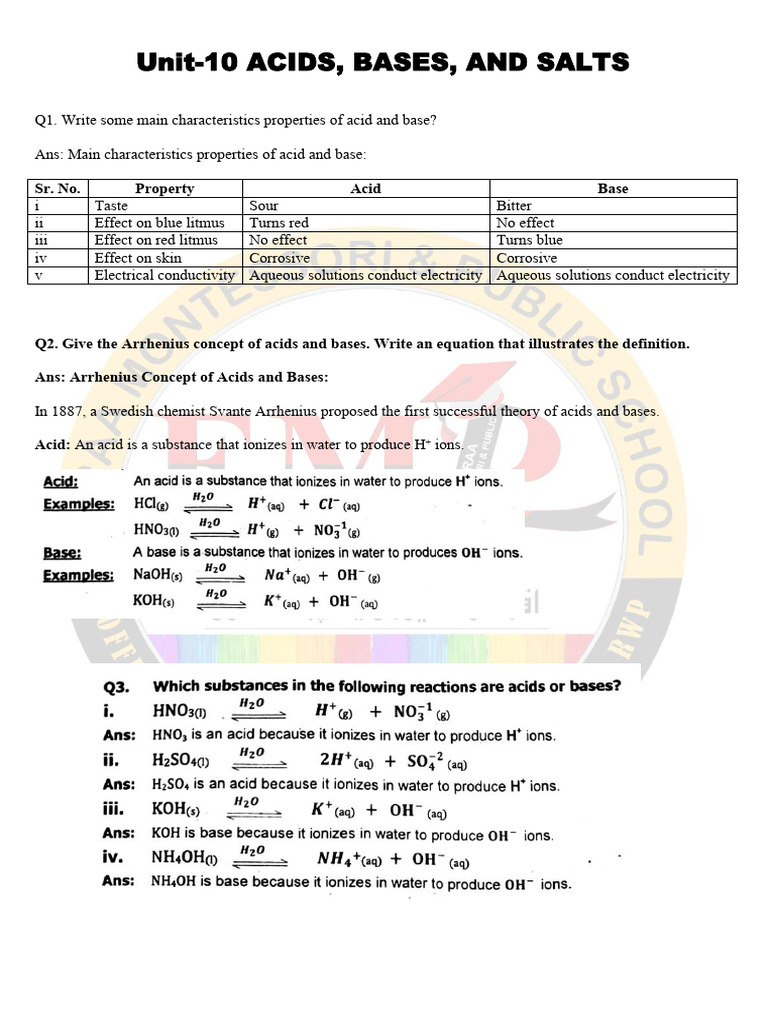 Properties of Acids and Bases | PDF | Acid | Hydroxide