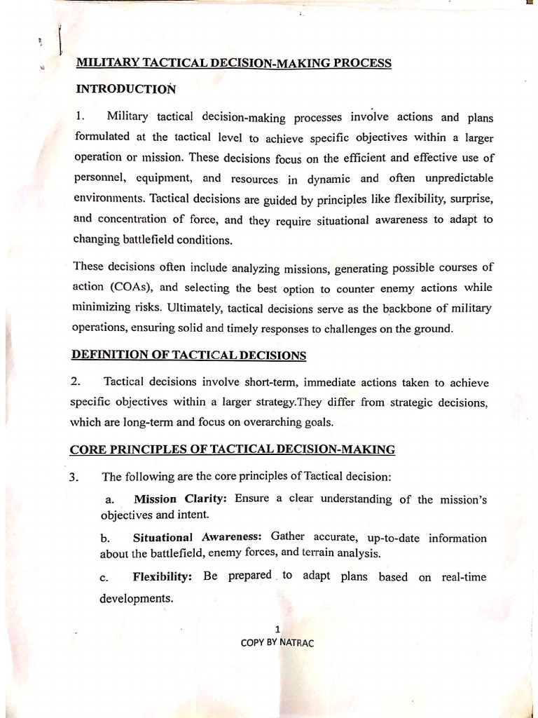 Military Tac Decision Making Process | PDF