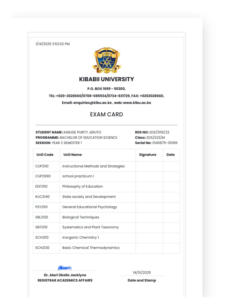 Exam Card | PDF