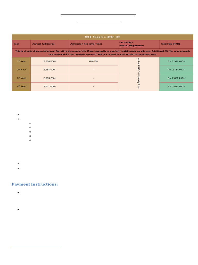 BDS Fee Instructions 2024-25 | PDF