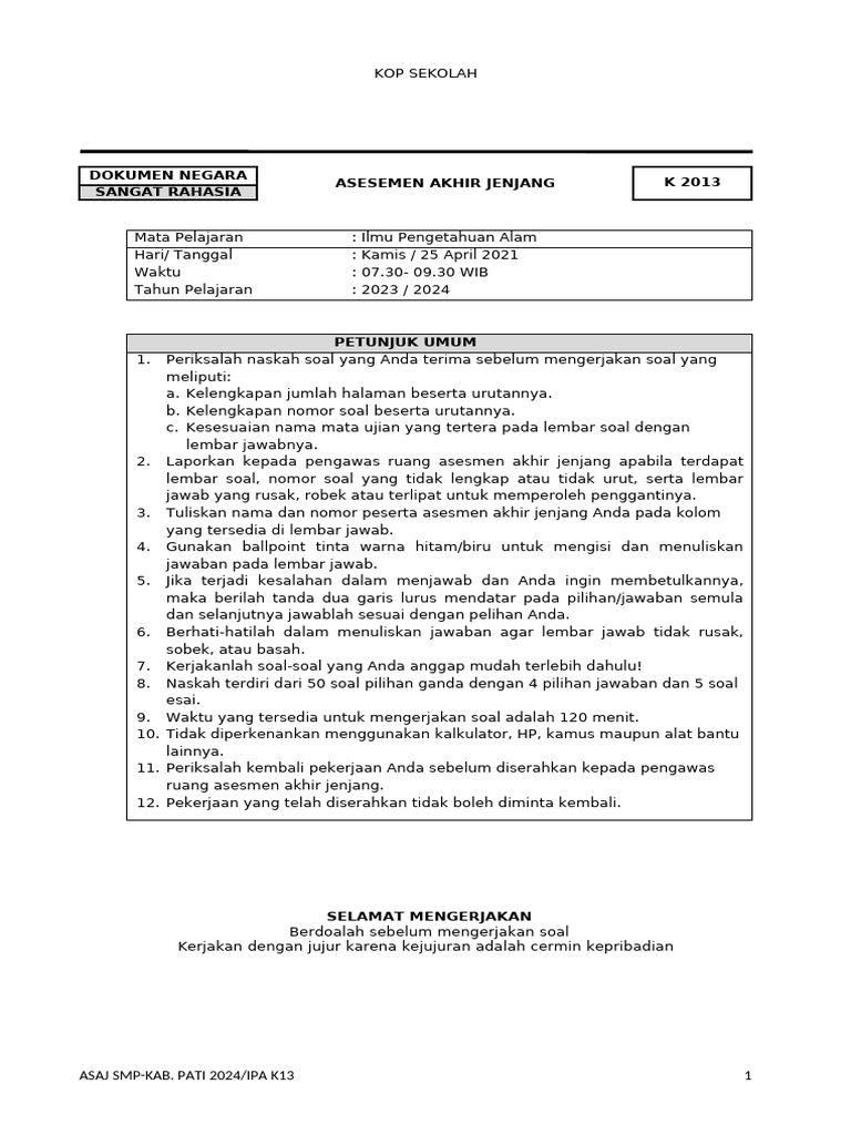IPA 9_Soal ASAJ | PDF