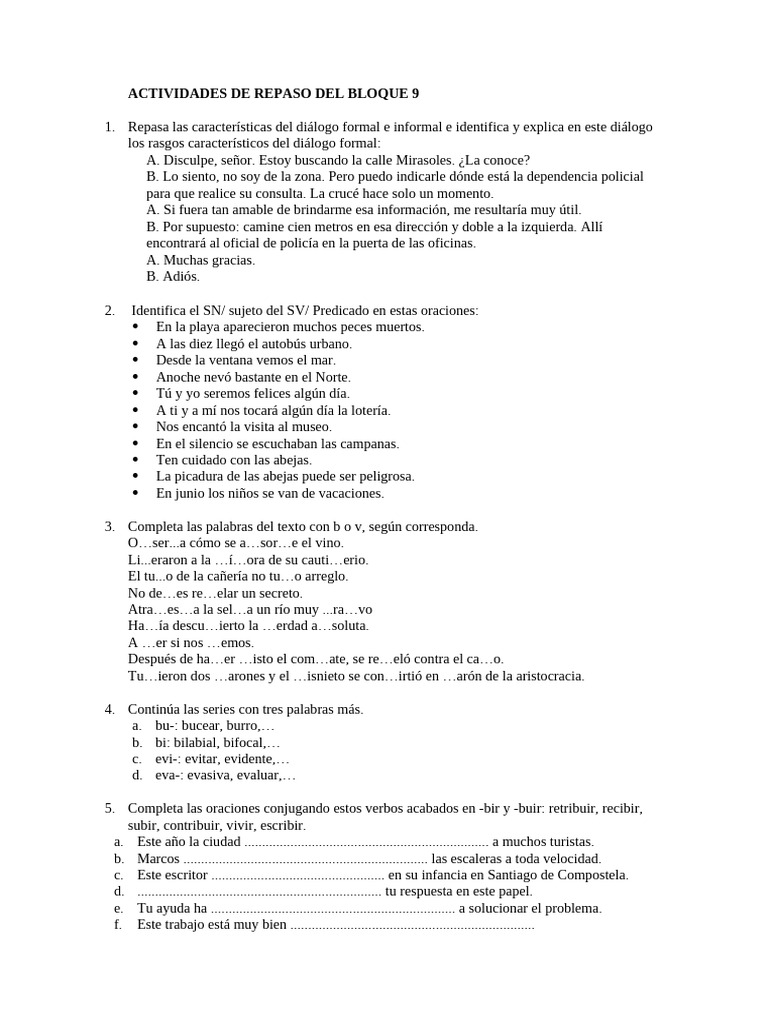 Actividades de Repaso Del Bloque 10 | PDF