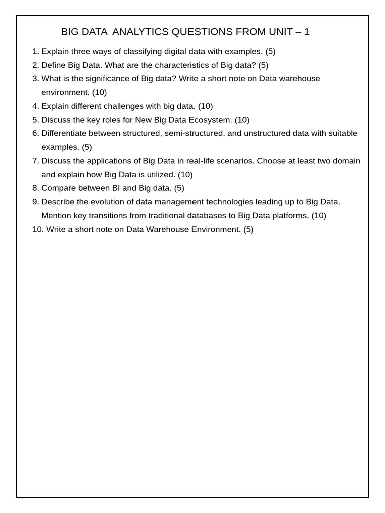 Big Data Analytics Questions From Unit-1 | PDF