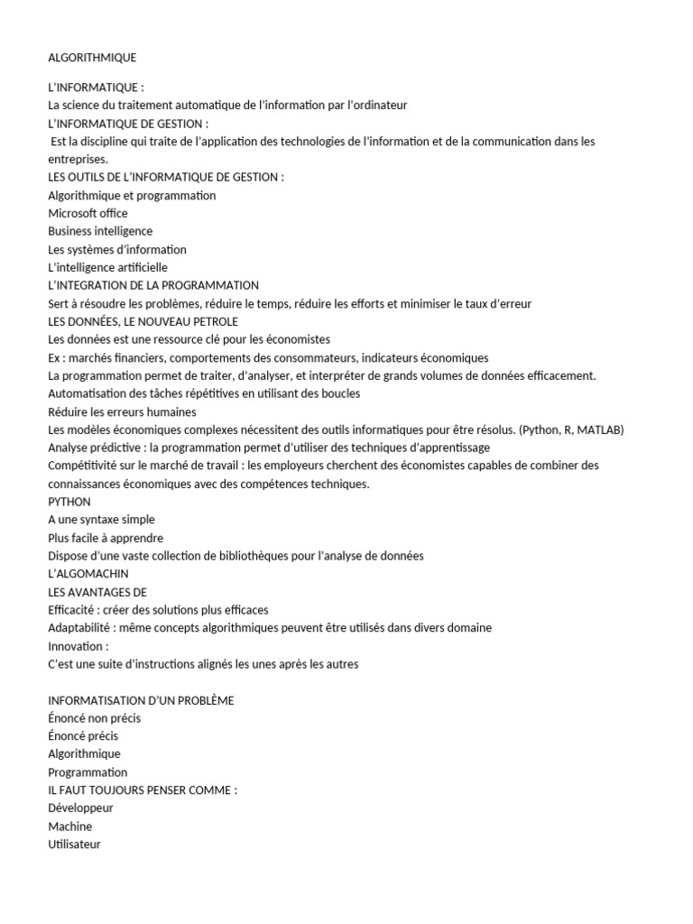 ALGORITHMIQUE | PDF | Informatique | Programmation informatique