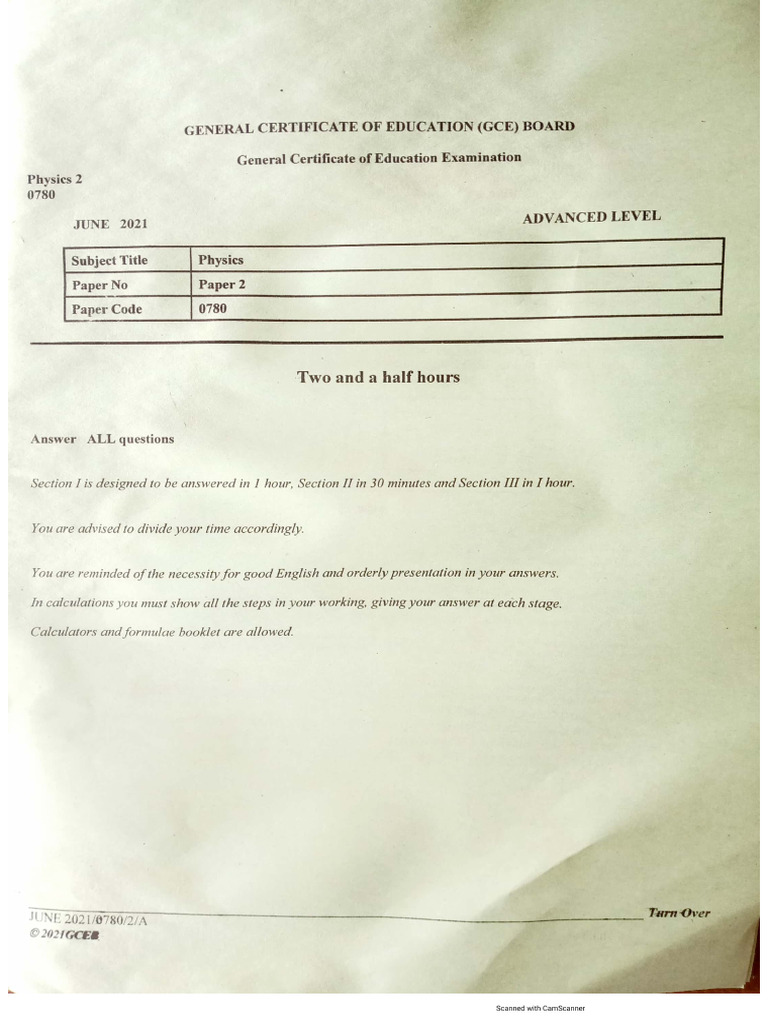 0780 phy 2 2021 | PDF