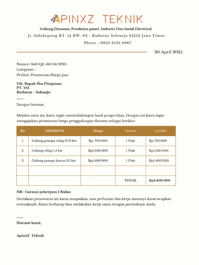 Penawaran PT SSI | PDF