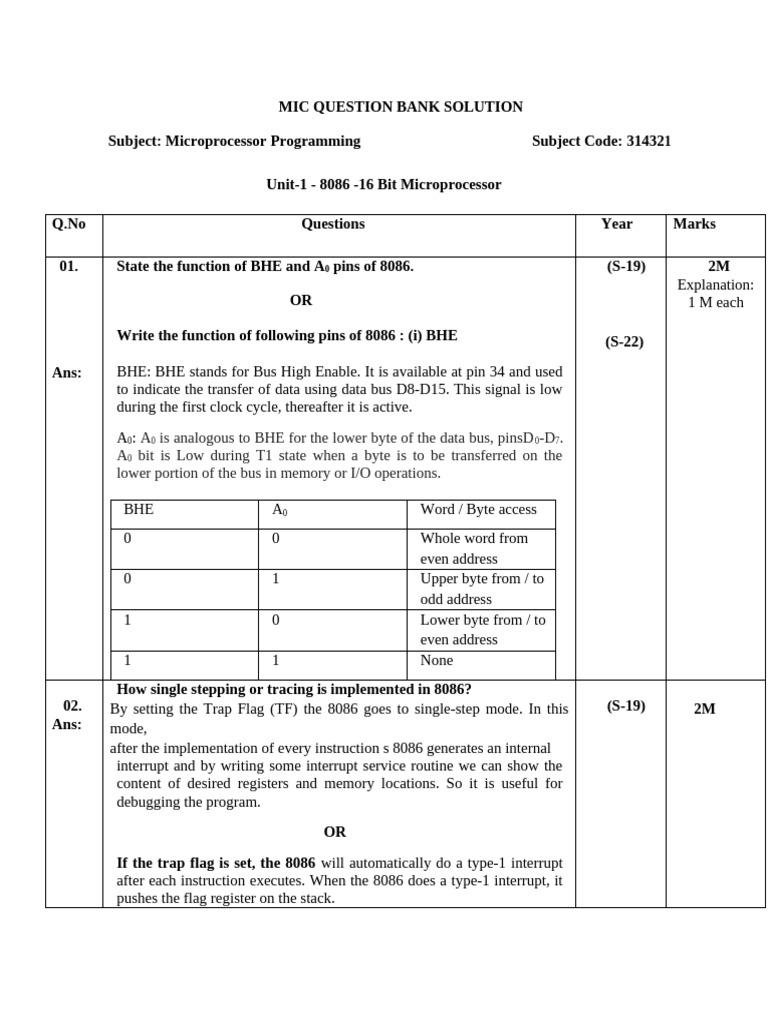 MIC Question Bank Solution 314321 | PDF | Assembly Language | Central ...