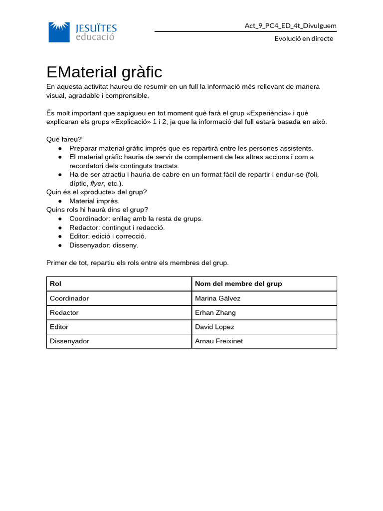 Act - 9 - PC4 - ED - 4t - Divulguem - Material Gràfic | PDF
