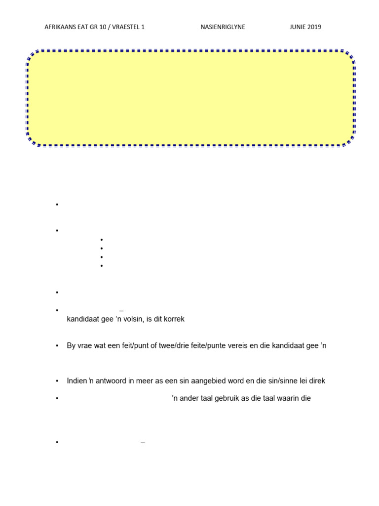 AFRIKAANS FAL Paper 1 Grade 10 June Exams MEMO | PDF