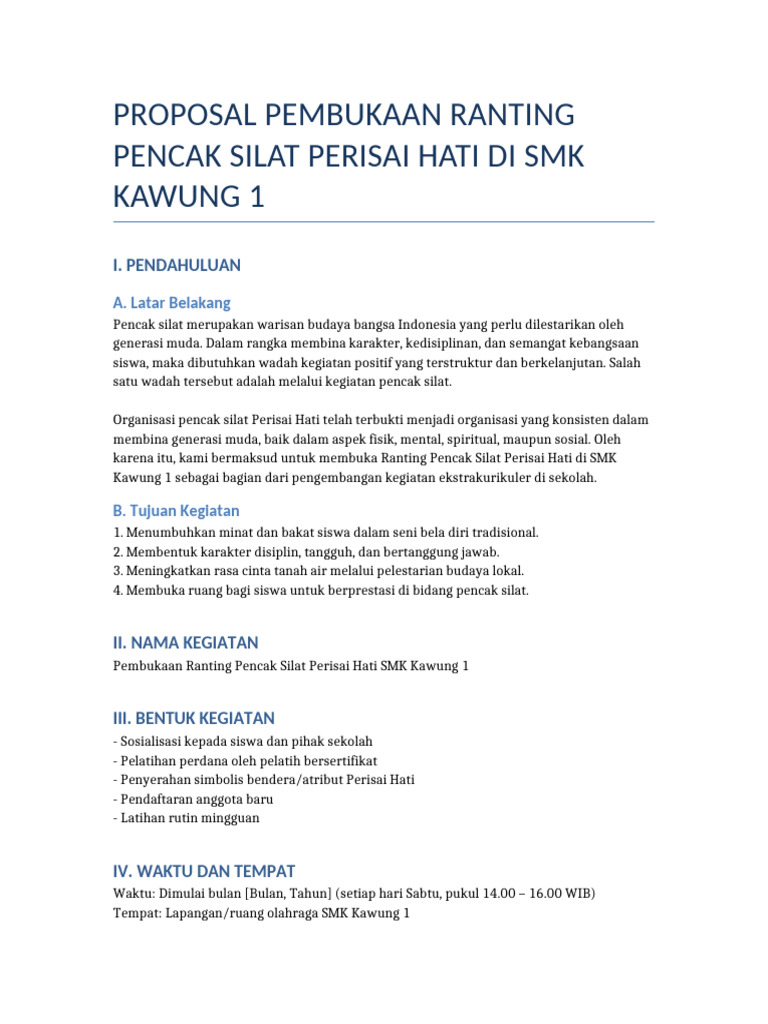 Proposal Pembukaan Pencak Silat SMK Kawung 1 | PDF