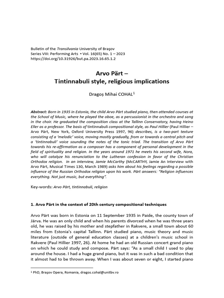 Arvo_Part_Tintinnabuli_style_religious_implication | PDF | Harmony | Scale (Music)