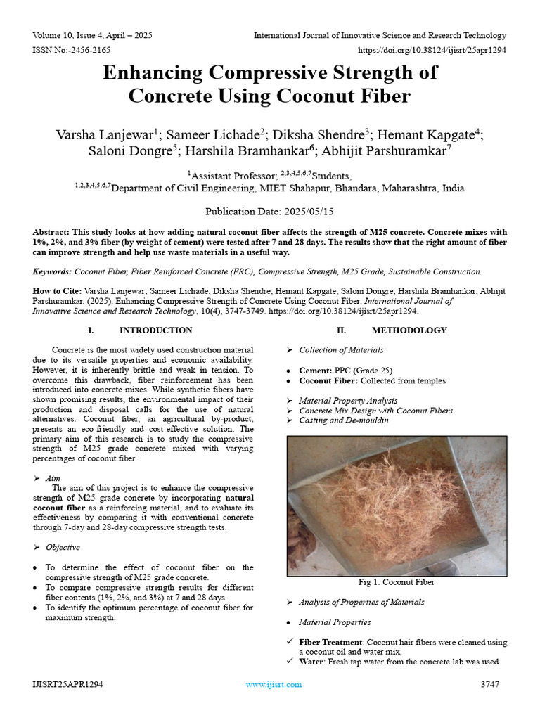 Enhancing Compressive Strength of Concrete Using Coconut Fiber | PDF | Concrete | Civil Engineering