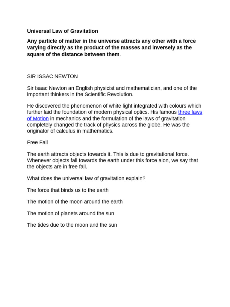 Universal Law of Gravitation | PDF