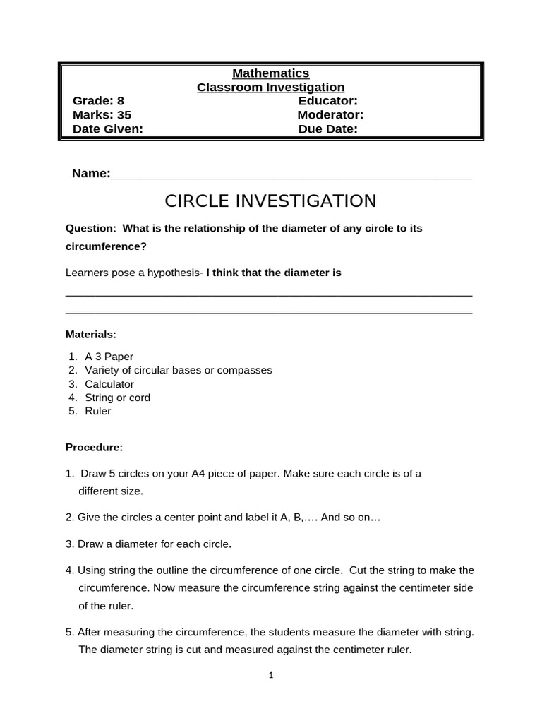 GR 8 Investigation Circle | PDF | Area | Circle