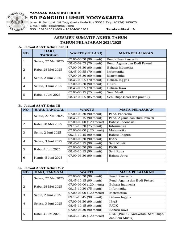 Jadwal Asat Genap 24 - 25 Untuk Guru | PDF