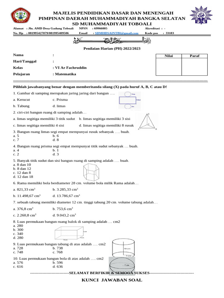 Soal mtk bangun ruang kelas 6 | PDF