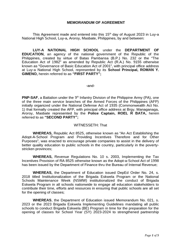 Memorandum-of-Agreement-Draft-96IB-9ID-PA | PDF | Government | Justice