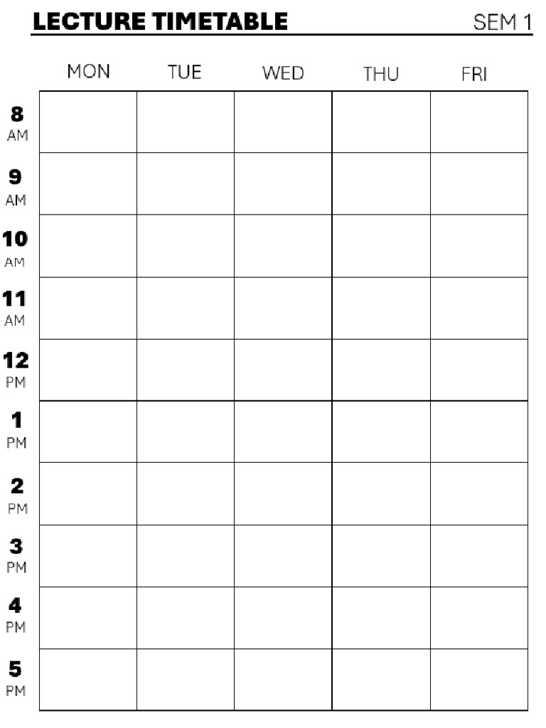 Lecture Timetable Sem 1 | PDF
