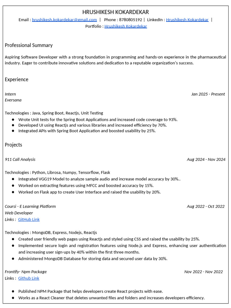 Hrushikesh Kokardekar Resume | PDF | Application Software | Computing