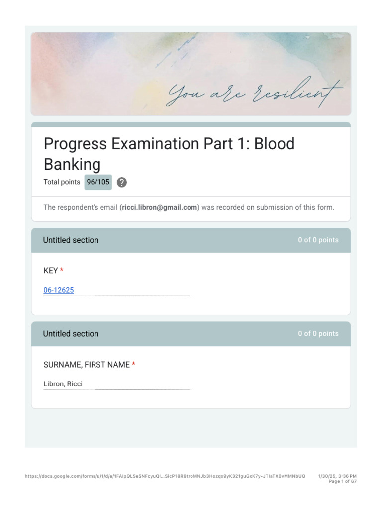 Progress Exam | PDF | Blood Type | Clinical Pathology
