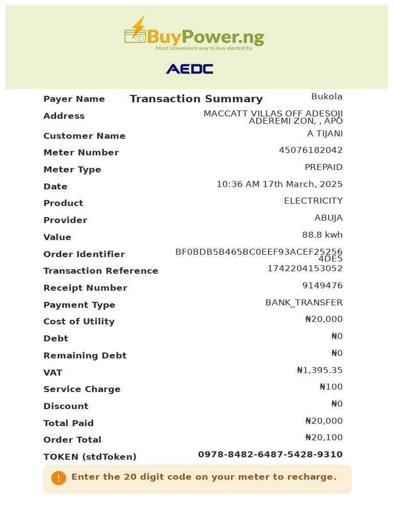 Buy Power Receipt | PDF