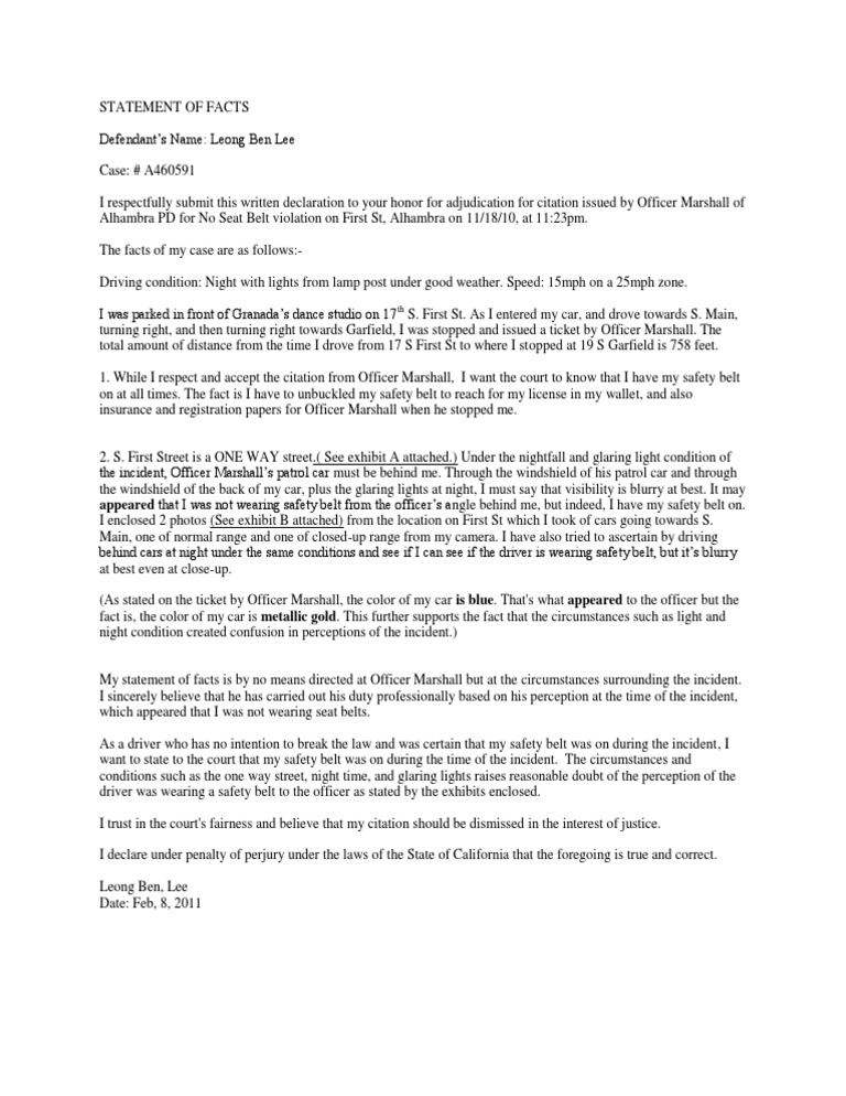 Statement of Facts | PDF | Seat Belt | Social Institutions